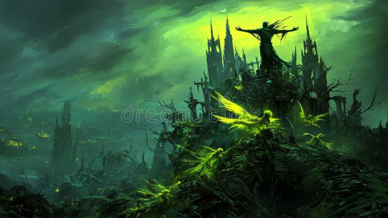 Drawing of a Wizard Summoning the Phoenix from Hell in Digital Art ...