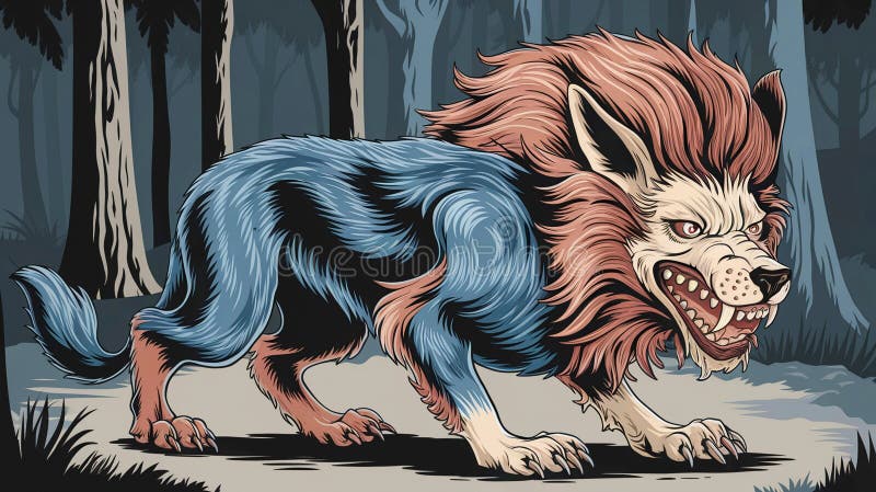 A Drawing of a Wolf with a Blue Body and the Word Wolf on it Stock ...