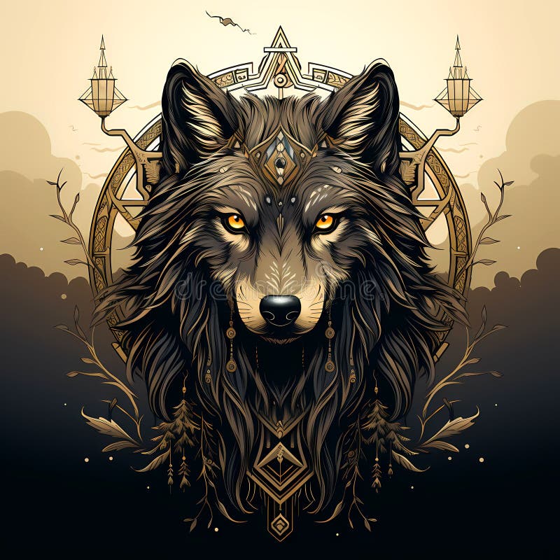 Drawing of Wolf S Head with Compass in the Background. Generative AI ...