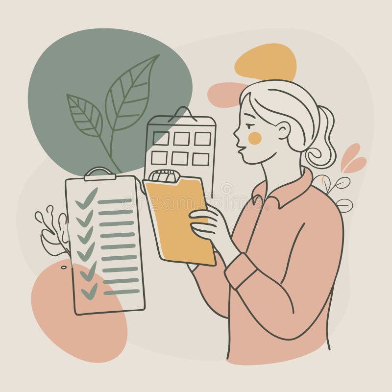 Drawing of a Woman Character with Checklist, Marking the Tasks Stock ...