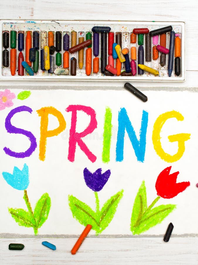 Drawing: Word SPRING and Flowers Stock Photo - Image of background ...