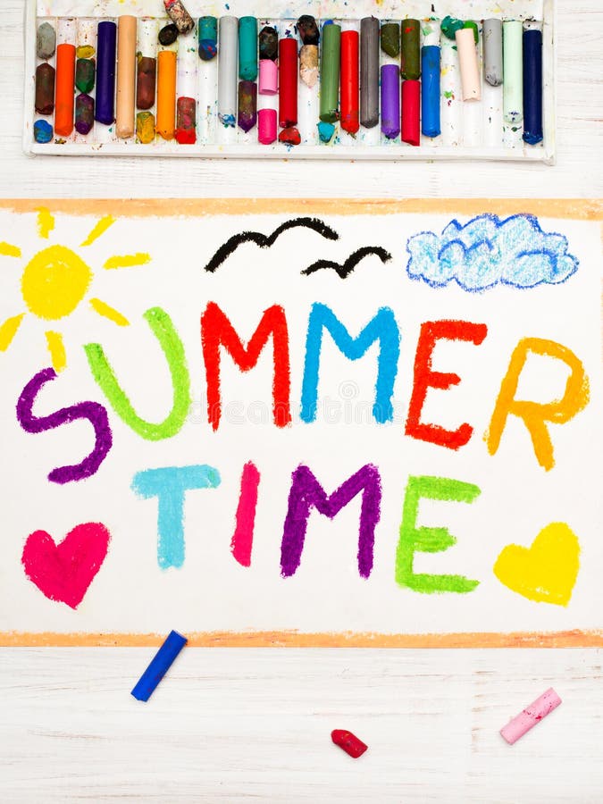 Drawing: Summer Time Smiling Girl with Ice Cream and Beach Umbrella ...