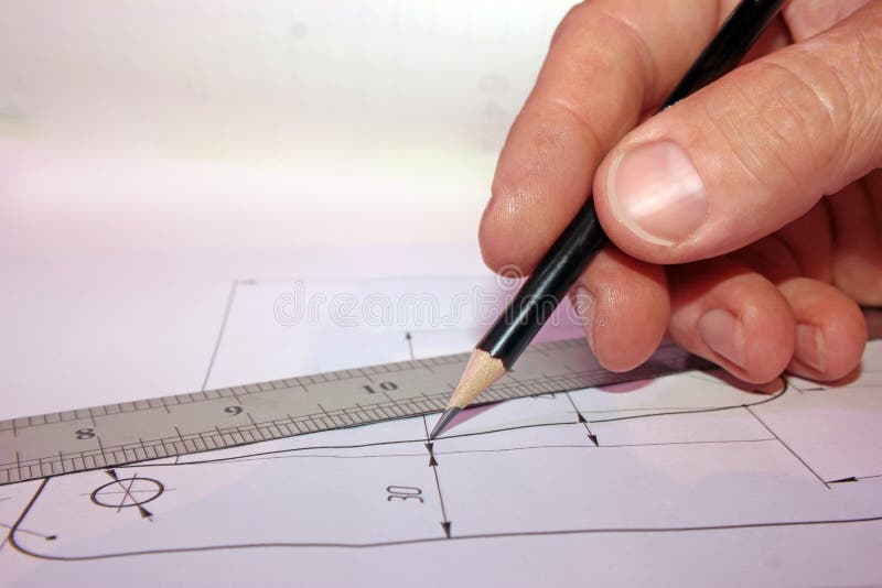 Drawing and Work, Ruler and Pencil in the Hands of an Engineer at the ...