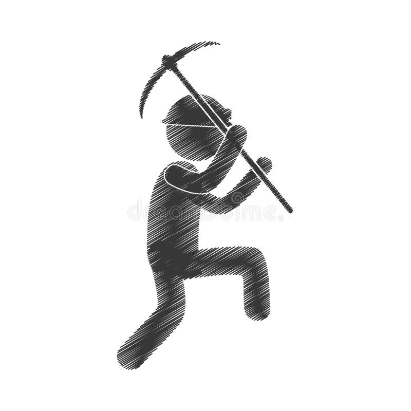 Drawing Worker Mining Pick Axe Helmet Figure Pictogram Stock ...