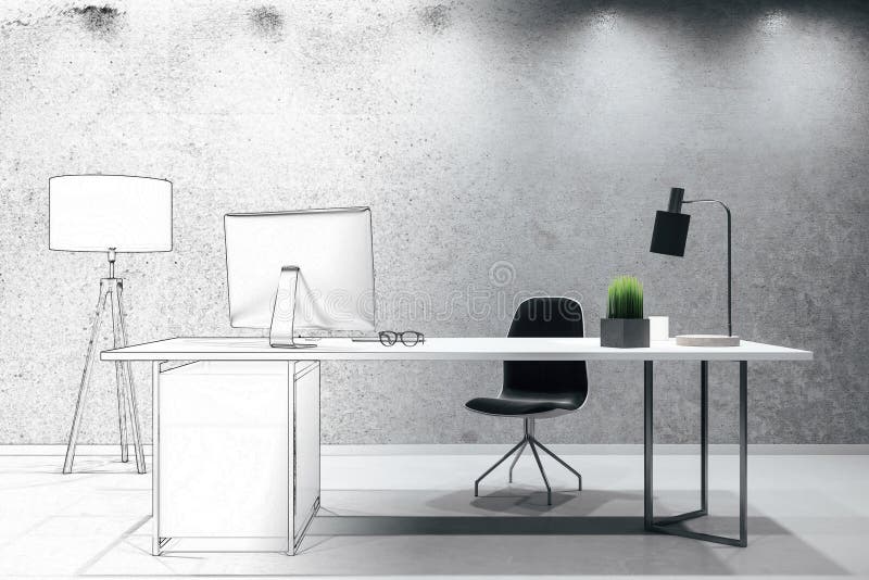 Drawing Workspace Desktop with Computer Stock Illustration ...