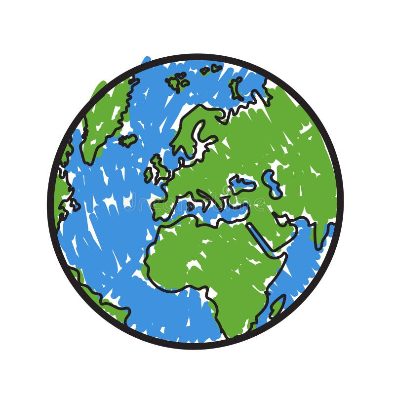 Drawing world globe stock vector. Illustration of vector - 138613668
