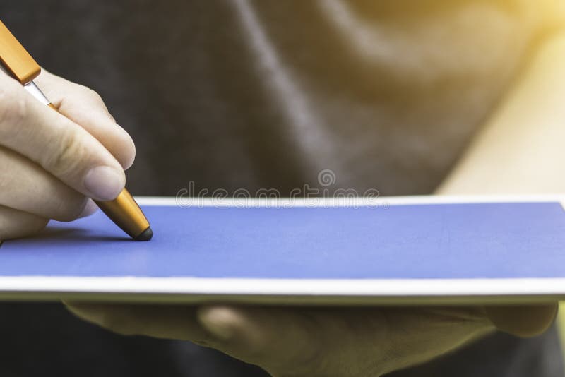 Drawing and Writing with Pen on Touch Tablet Stock Image - Image of ...