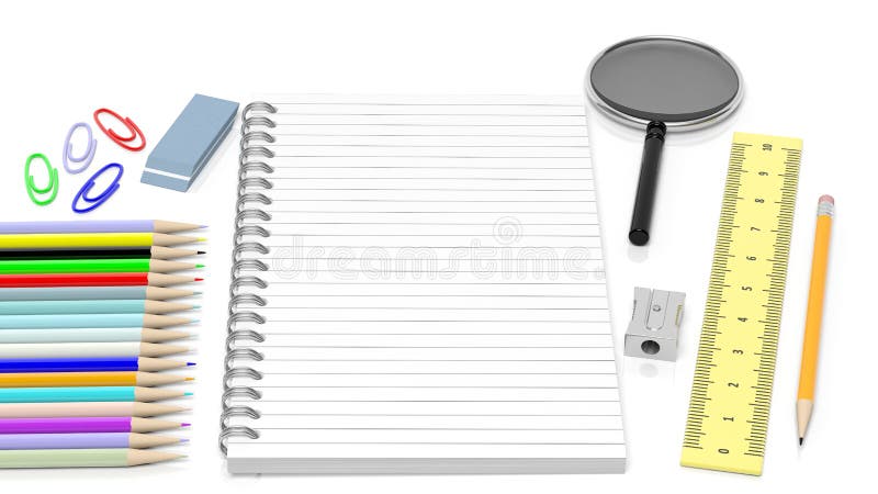Drawing/writing Tools and Blank Notepad Stock Illustration ...