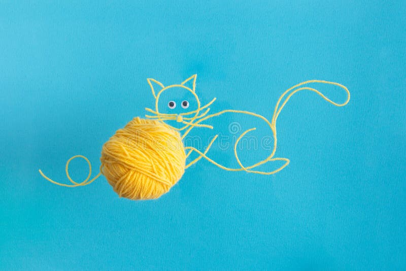Drawing of Yellow Cat from Wool Threads with Ball Integrated Knitting ...