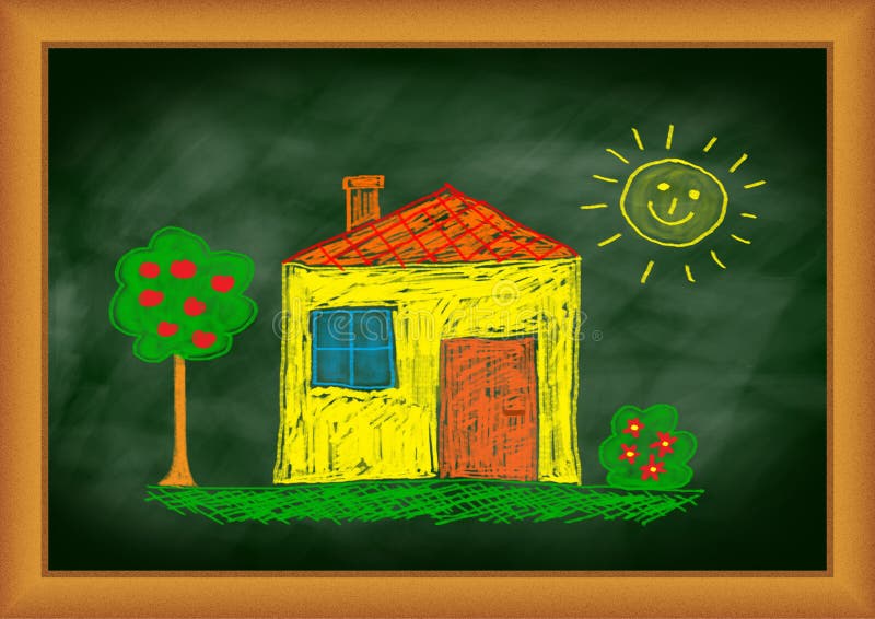 Drawing of yellow house stock illustration. Illustration of chalkboard ...