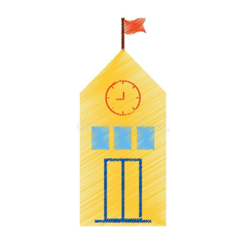 Drawing Yellow School Building Flag Clock Stock Illustration ...