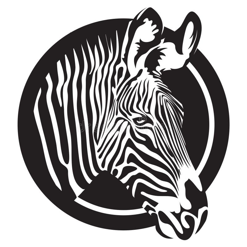 Drawing of a Zebra Head in a Circle Stock Vector - Illustration of ...