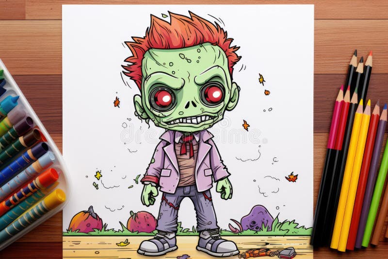 A Drawing of a Zombie with Red Eyes and Red Hair. Generative Ai Stock ...