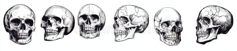 Drawings of Anatomical Skulls in Various Projections and with Closed ...