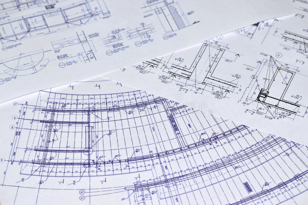 Drawings and Blueprints are Laid Out Throughout the Frame. the Concept ...