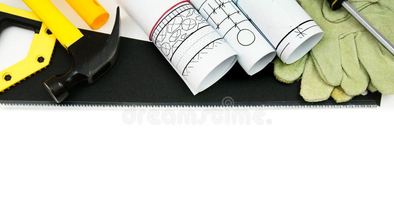 Drawings for Building House and Working Tools Stock Image - Image of ...