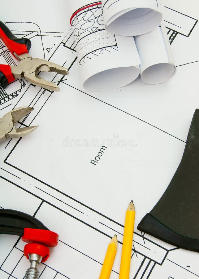 Drawings for Building House and Working Tools Stock Image - Image of ...