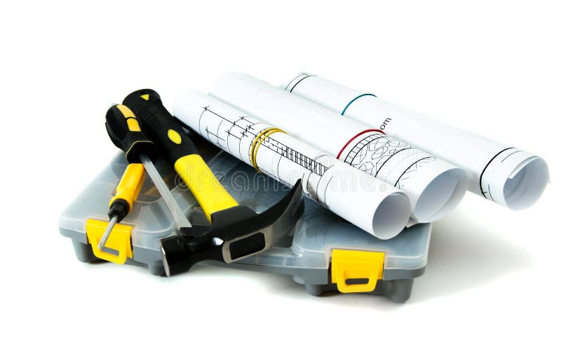 Drawings for Building House and Working Tools Stock Photo - Image of ...