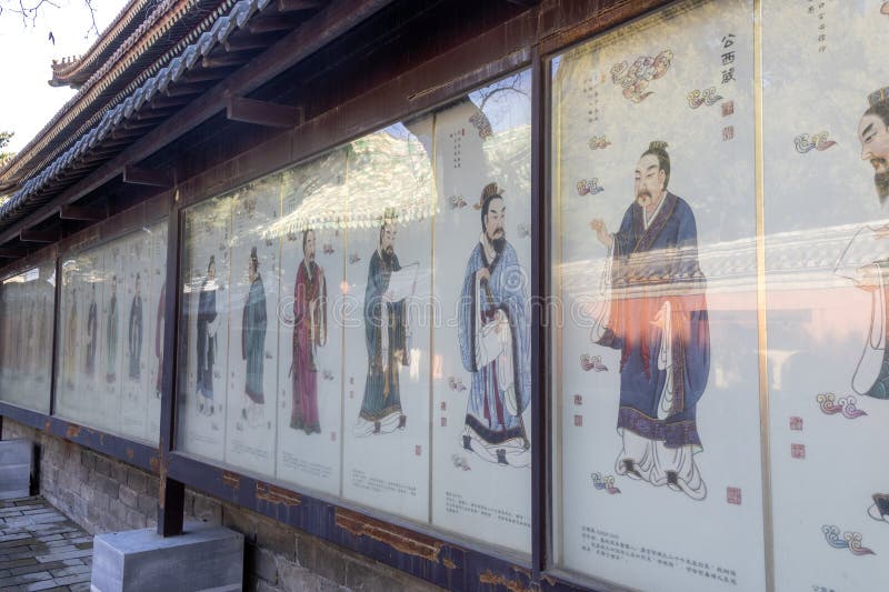 Drawings of Confucius Disciples Display on the Wall Inside the Temple ...