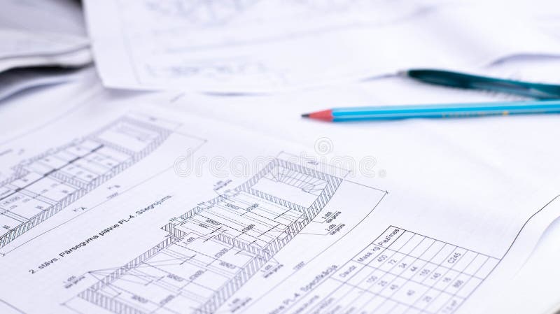 Drawings of a Construction Engineer on a Sheet of Paper Stock Photo ...