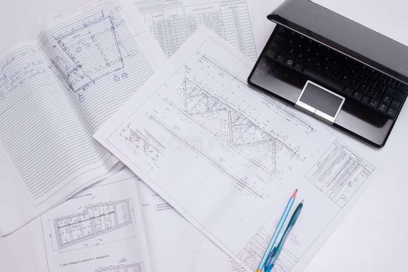 Drawings of a Construction Engineer on a Sheet of Paper Stock Image ...