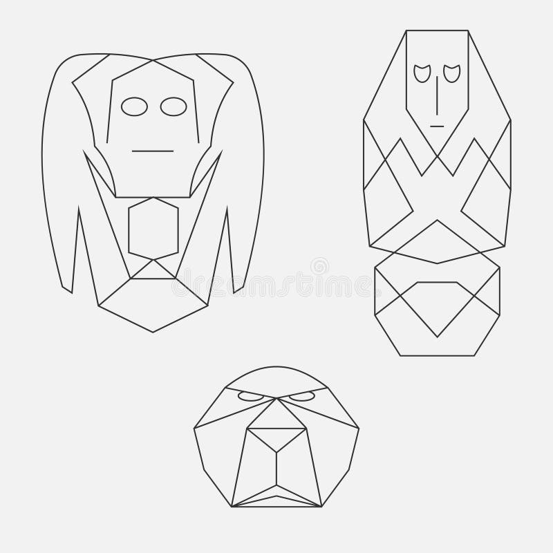 Drawings of Cult Idols in the Style of Polygonal Graphics. Vector ...