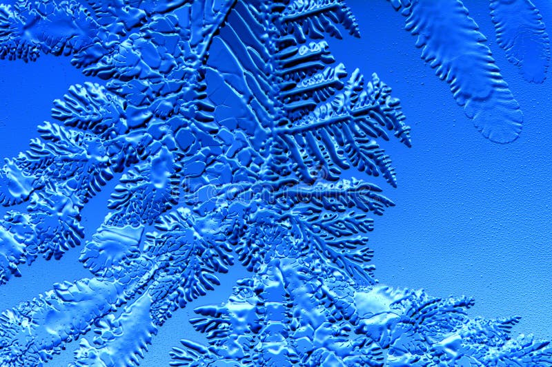 Drawings of Ice on Blue Glass. Stock Image - Image of white, abstract ...