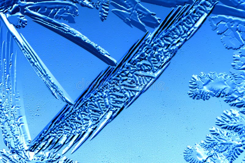 Drawings of Ice on Blue Glass. Stock Image - Image of white, abstract ...