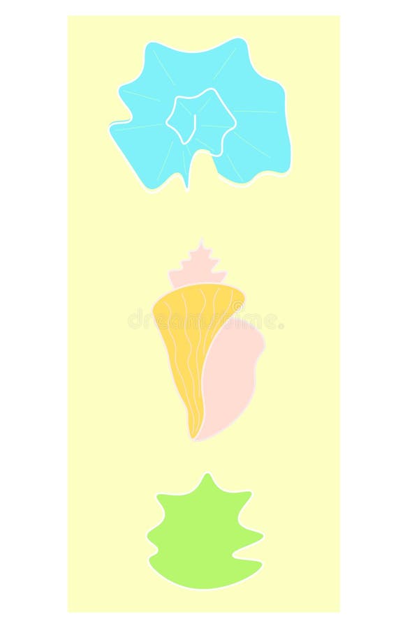 Drawings of Illustrations of Sea Shells in Pastel Shades on a Light ...