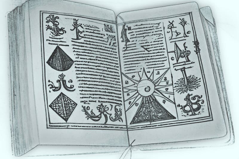 Drawings of Magic Spells and Magic Attributes in Antique Book with ...