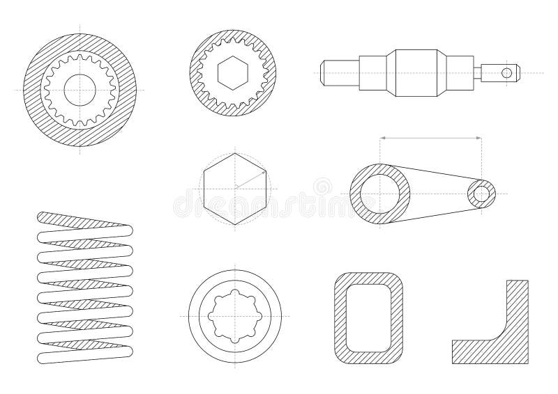 Drawings of Mechanical Parts Stock Vector - Illustration of cooperation ...