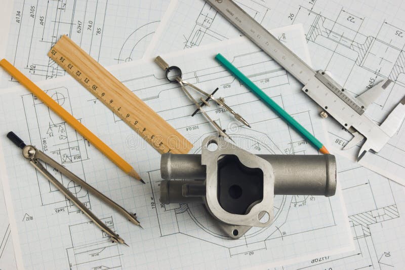 Drawings of mechanisms stock photo. Image of sketch - 269303458