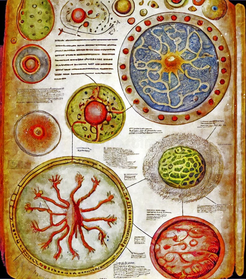 Drawings of Microbes in Antique Book with Annotations on an Abstract ...