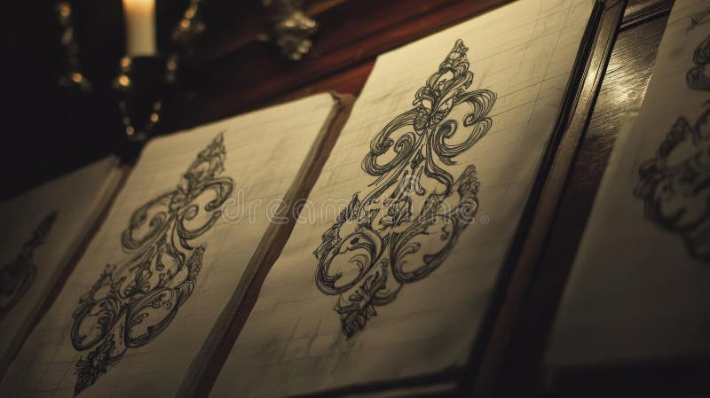 Drawings Showcase Artistic Designs with Intricate Scrolls and Flourishes Theme Stock ...