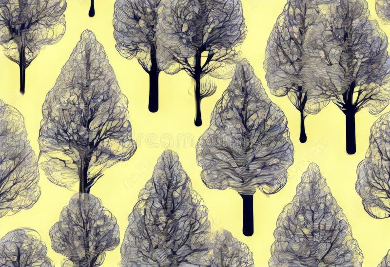 Drawn Artistic Illustration Line Vector Trees Stylized Repeating ...