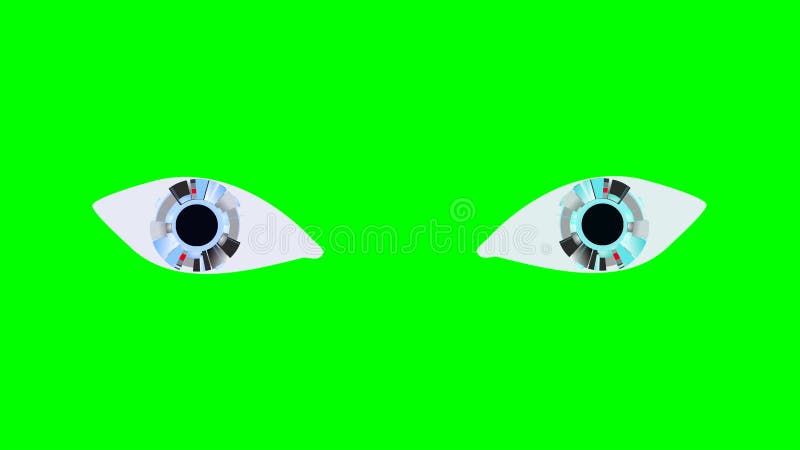 Drawn Blinking Eye of a Human Robot Close-up on a Green Chromakey ...