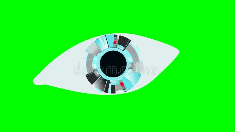 Drawn Blinking Eye of a Human Robot Close-up on a Green Chromakey ...