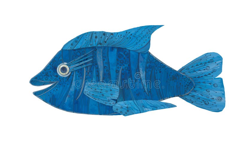 Drawn Blue Fish on a White Background Stock Image - Image of cute ...