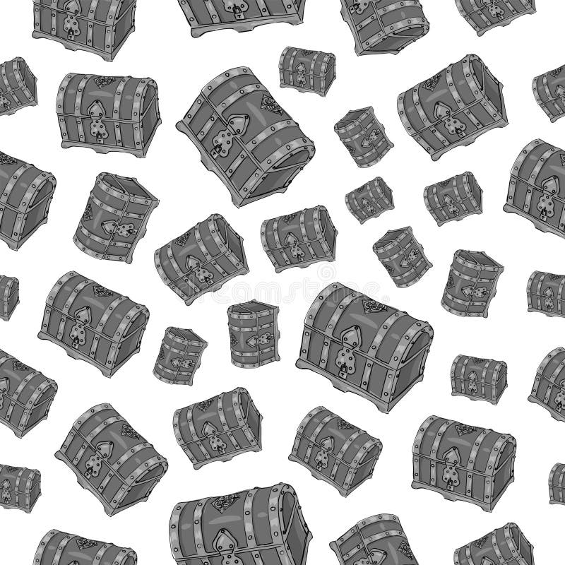 Drawn Cartoon Ancient Silver Closed Treasure Chest. Seamless Pattern on ...