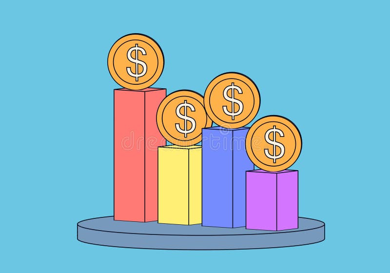 Drawn Chart with Sales Growth Figures on Top of Which Dollar Coins ...