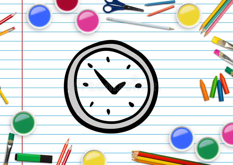 Drawn Clock Shape on Paper with Color Pencils Stock Image - Image of ...