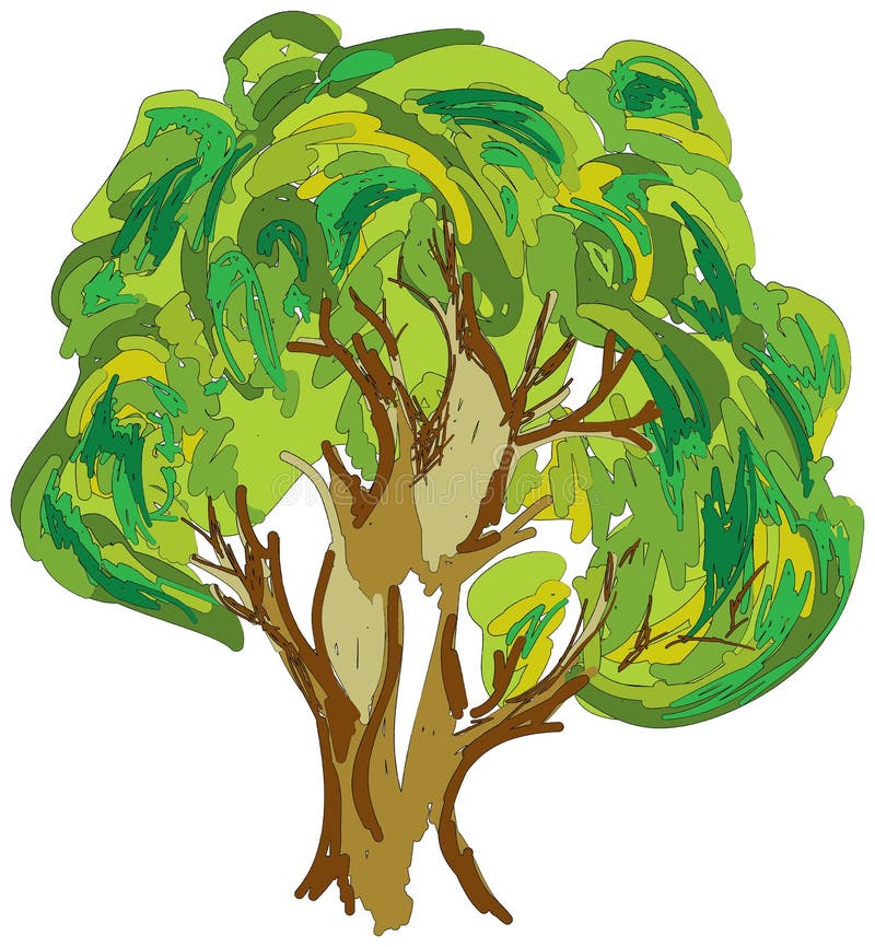 Drawn Colored Green Tree on White. Vector Stock Vector - Illustration ...