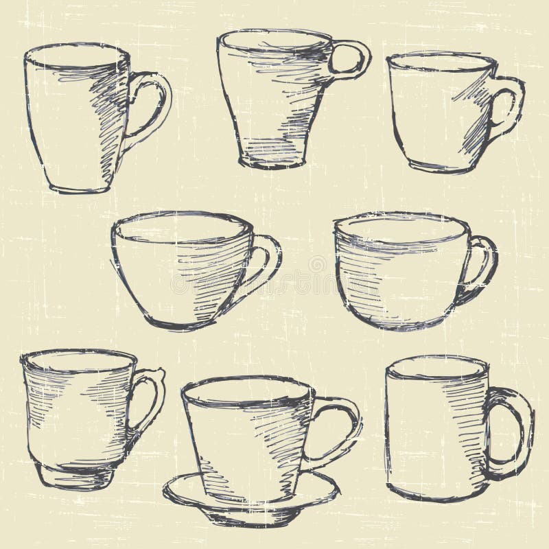 Drawn cups stock vector. Illustration of hand, collection - 38444234