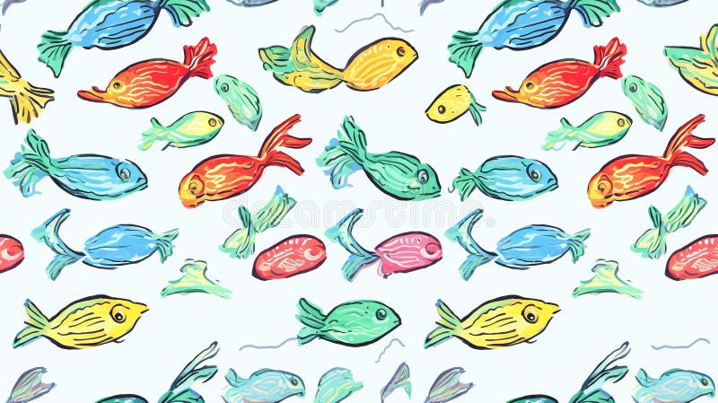 Drawn Doodle Fish Pattern. Multi-colored Fish on a Pattern for Fabrics ...