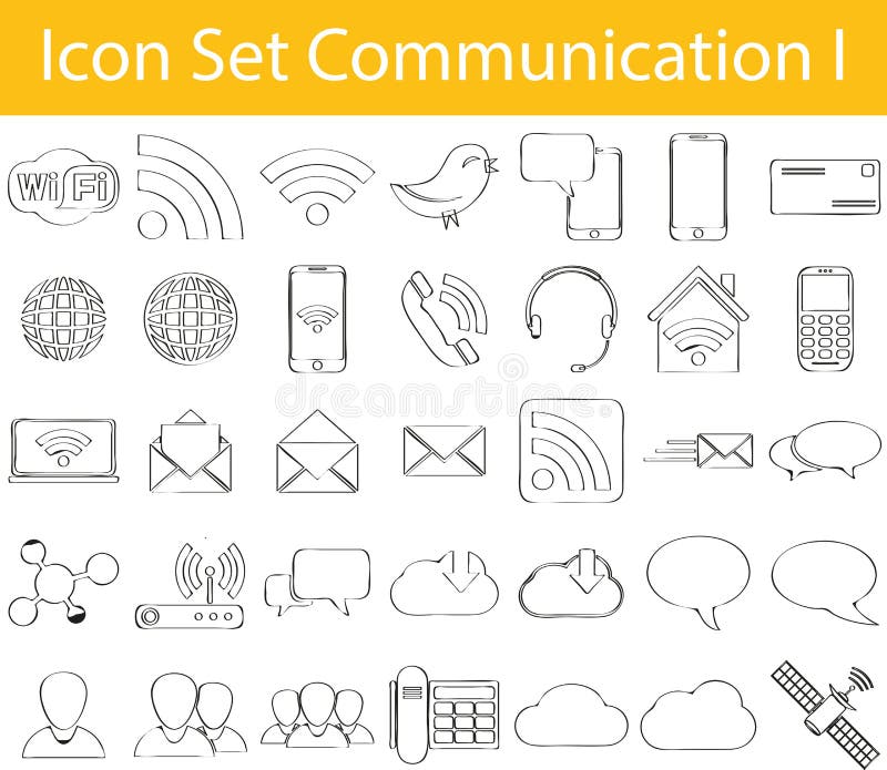 Drawn Doodle Lined Icon Set Communication I Stock Vector - Illustration ...
