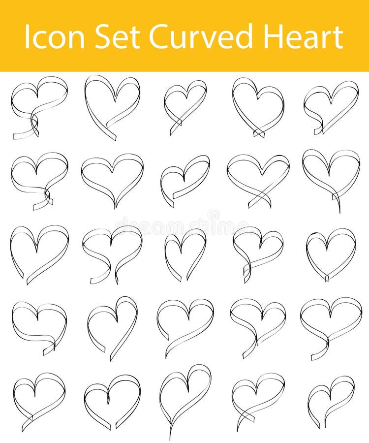 Drawn Doodle Lined Icon Set Curved Hearts Stock Vector - Illustration ...
