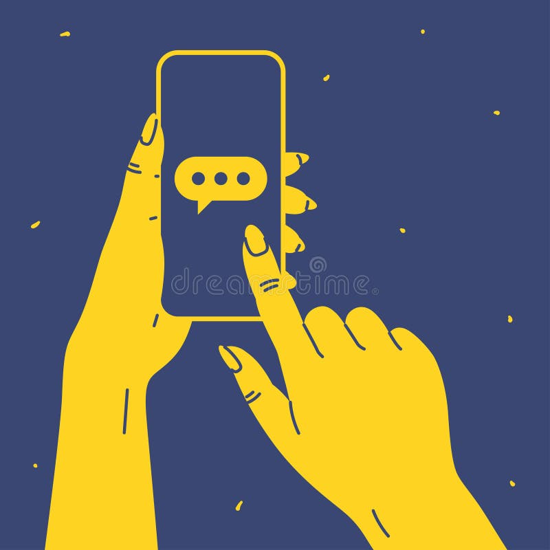 Drawn Female Hands Holding Phone with Message Stock Vector ...