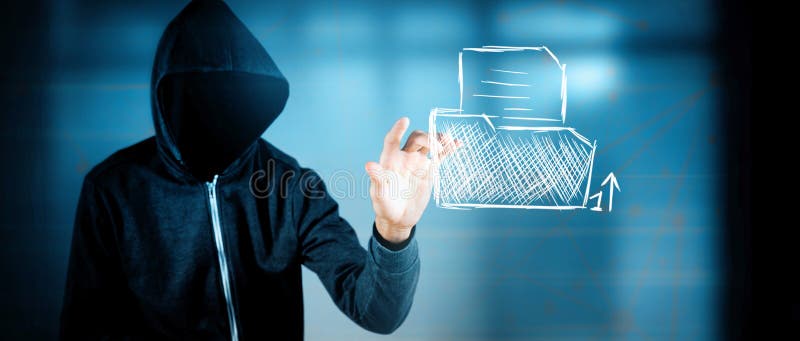 Drawn Folder with File. Hacker Clicks on Screen Stock Image - Image of ...