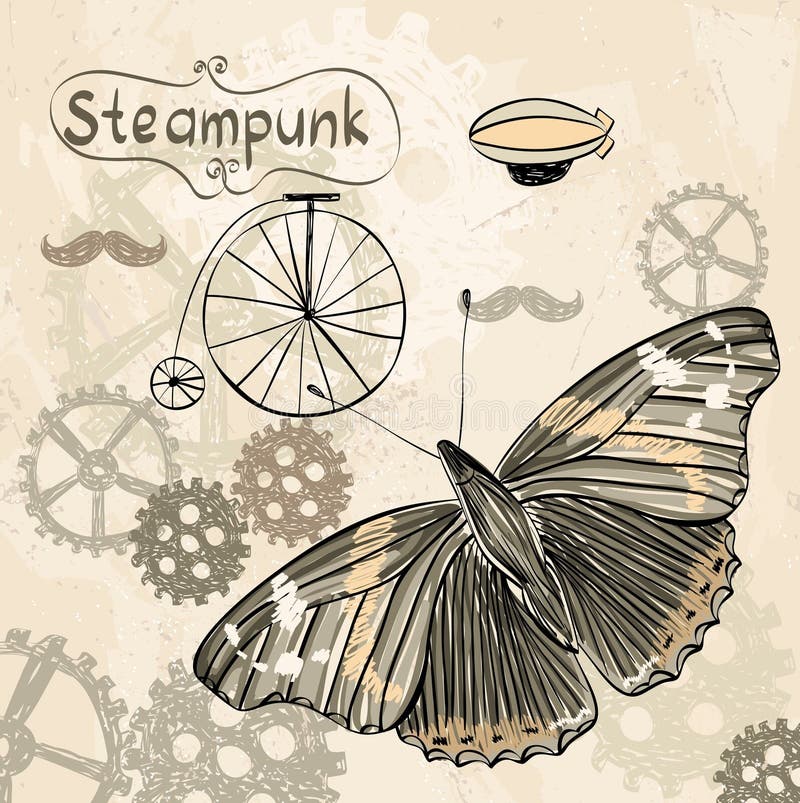 Steampunk butterfly stock vector. Illustration of antique - 293684372
