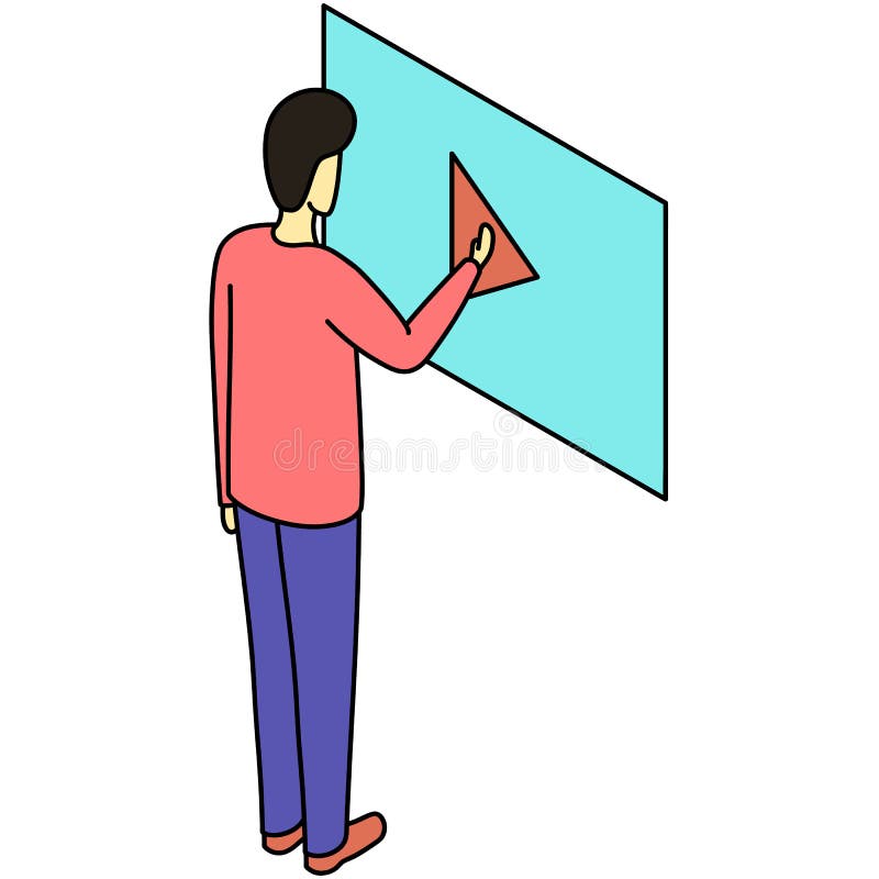 Drawn Illustration of a Man Standing Near the Screen and Switches ...